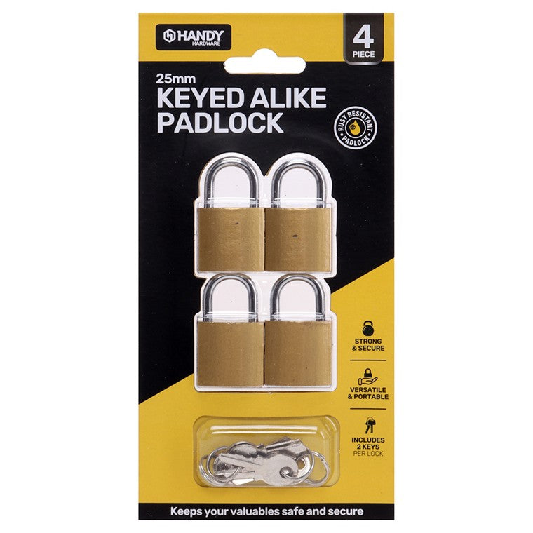 Keyed Alike Padlock, 25mm, 4pk – Cheap as Chips