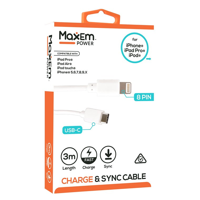 Maxem Cable USB-C to Lightning, 3m – Cheap as Chips